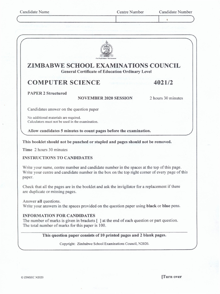 ZIMSEC O Level Computer Science Paper 2 | PDF | Computer Network | Osi ...
