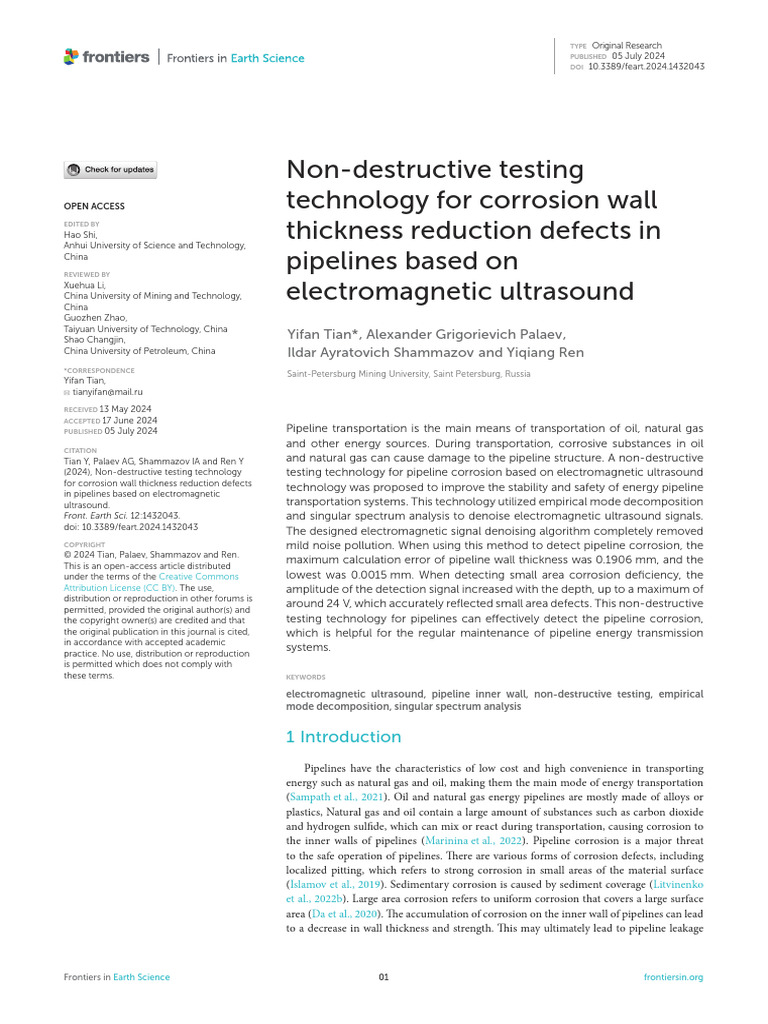 Non-Destructive Testing Technology For Corrosion Wall Thickness ...