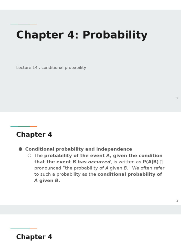 Lecture 14 CH 4 Conditional Probability | PDF