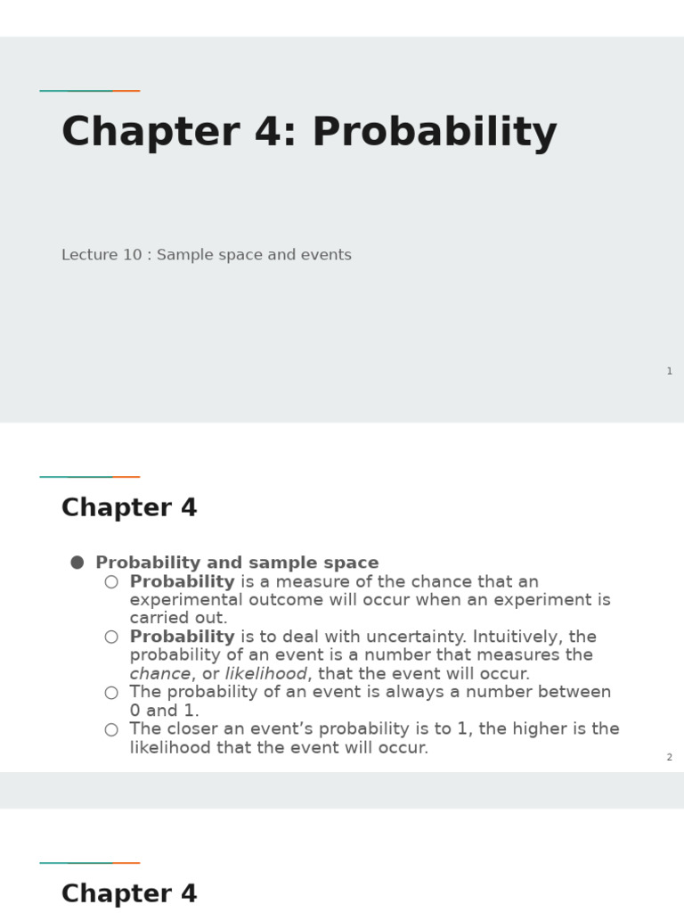 Lecture 10 CH 4 Probability Sample Space and Events | PDF
