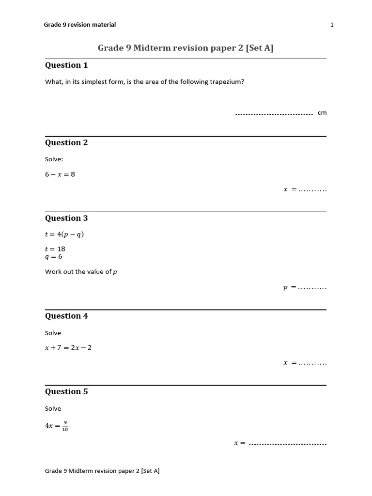 Grade 9 Midterm Math Revision | PDF | Perpendicular | Teaching Methods & Materials