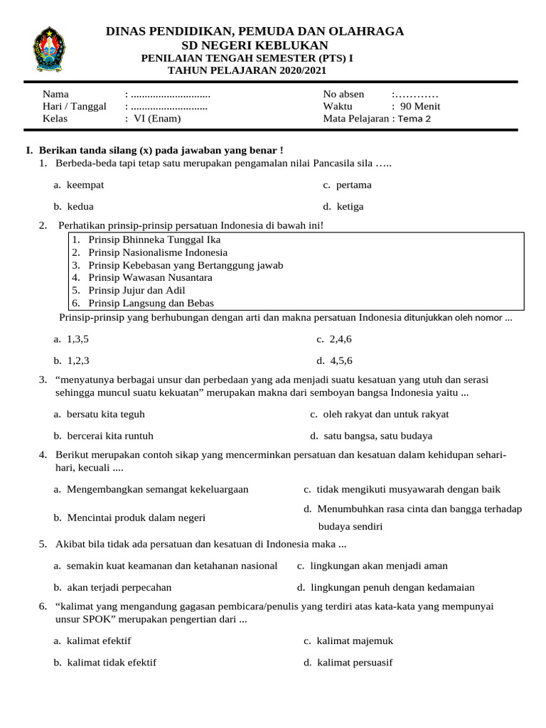 Soal Pts Kelas 6 Tema 2 Sub 2&3 | PDF