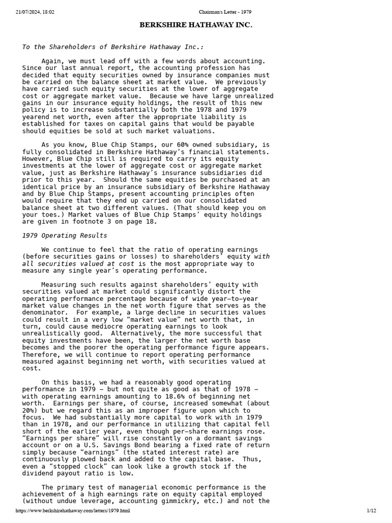 Chairman's Letter - 1979 | PDF