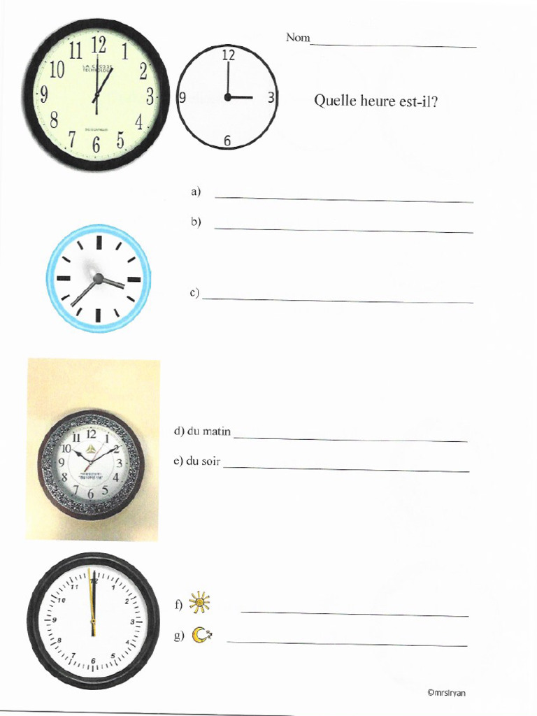 Quelle Heure Est-Il - Worksheet | PDF