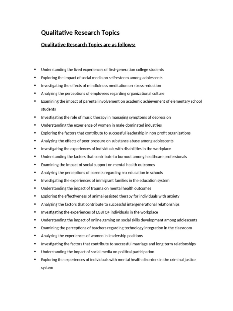Sample Qualitative Research Topics | PDF | Mental Disorder | Self-Improvement