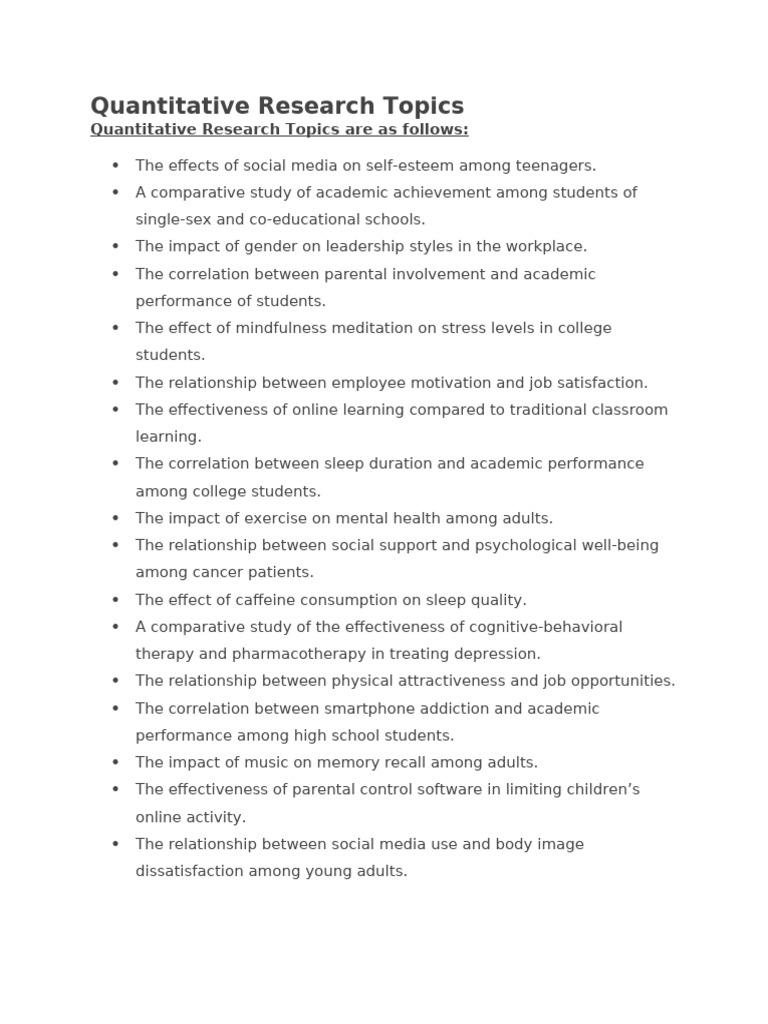 Sample Quantitative Research Titles | PDF