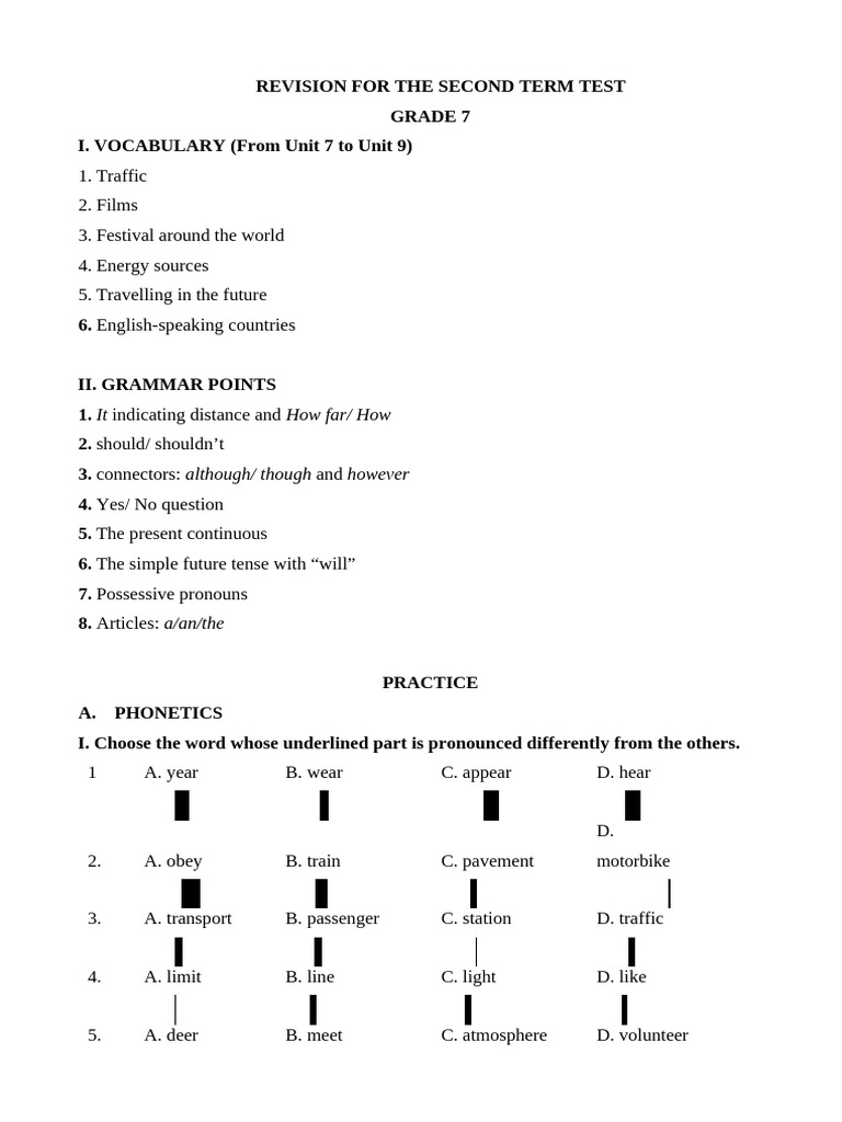 De Cuong On Tap Tieng Anh 7 HK2 Global | PDF