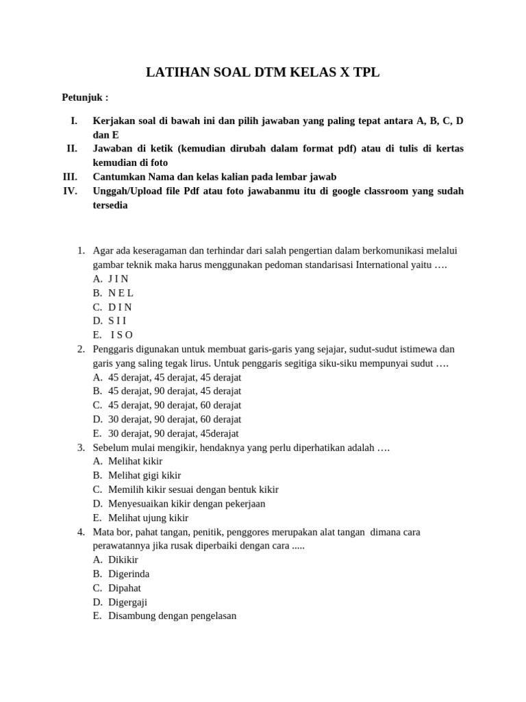 LATIHAN SOAL DTM KELAS X TPL Fix | PDF