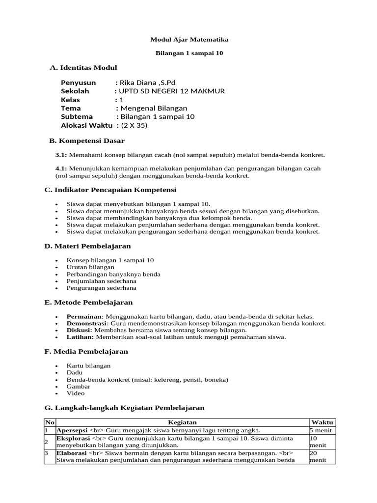 Modul Ajar Matematika RIKA DIANA | PDF