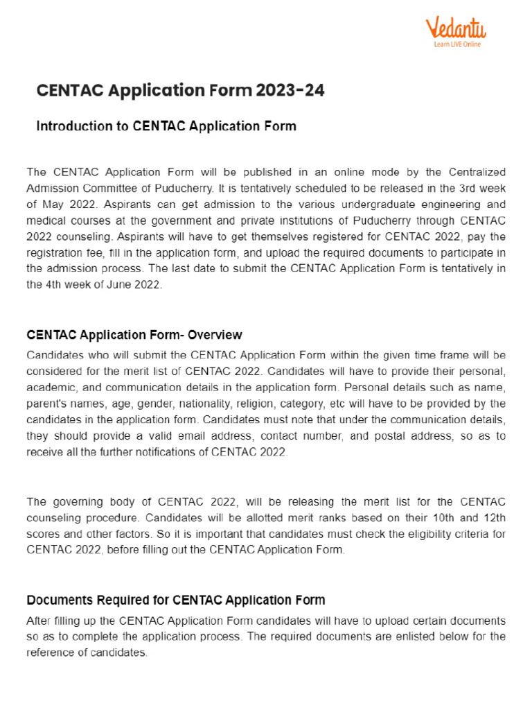 CENTAC Application Form 2023-24 | PDF