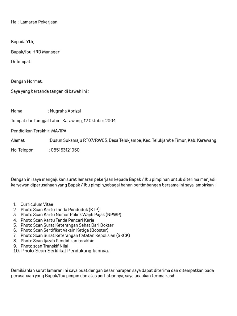 Contoh Lamaran Kerja - Docx - 20240515 - 152717 - 0000 | PDF