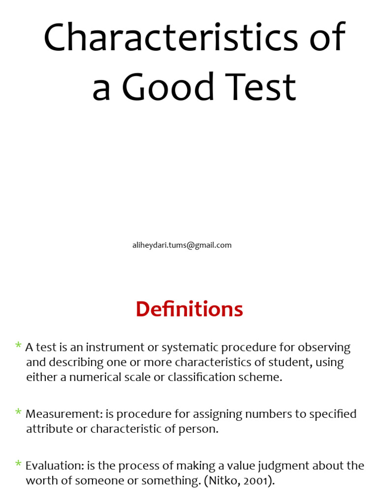 Chatacteristics of Good Test | PDF | Validity (Statistics) | Psychology