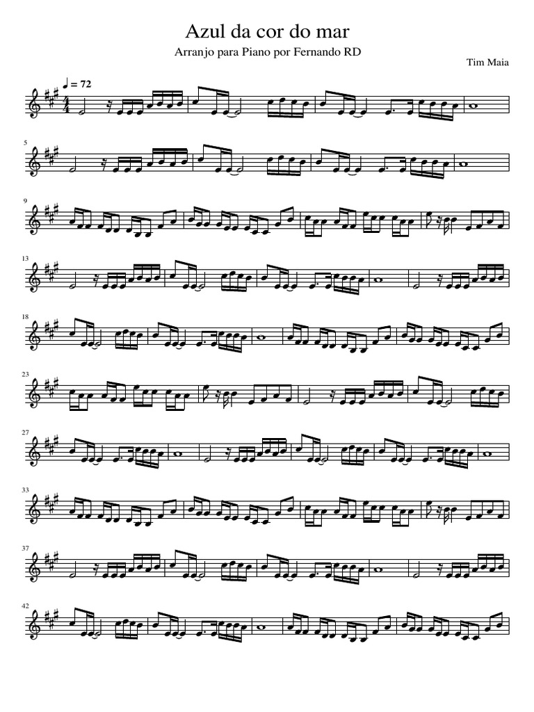 Azul Da Cor Do Mar Tim Maia Channel Violin Tab Brazil - Youtube | PDF