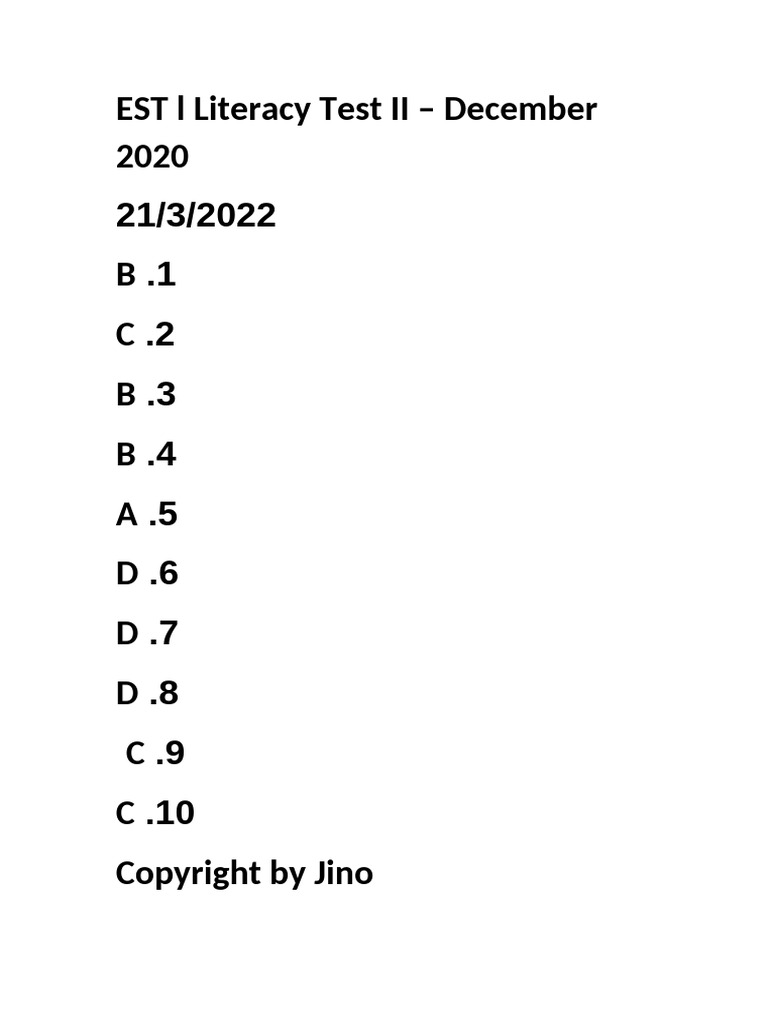EST L Literacy Test II | PDF