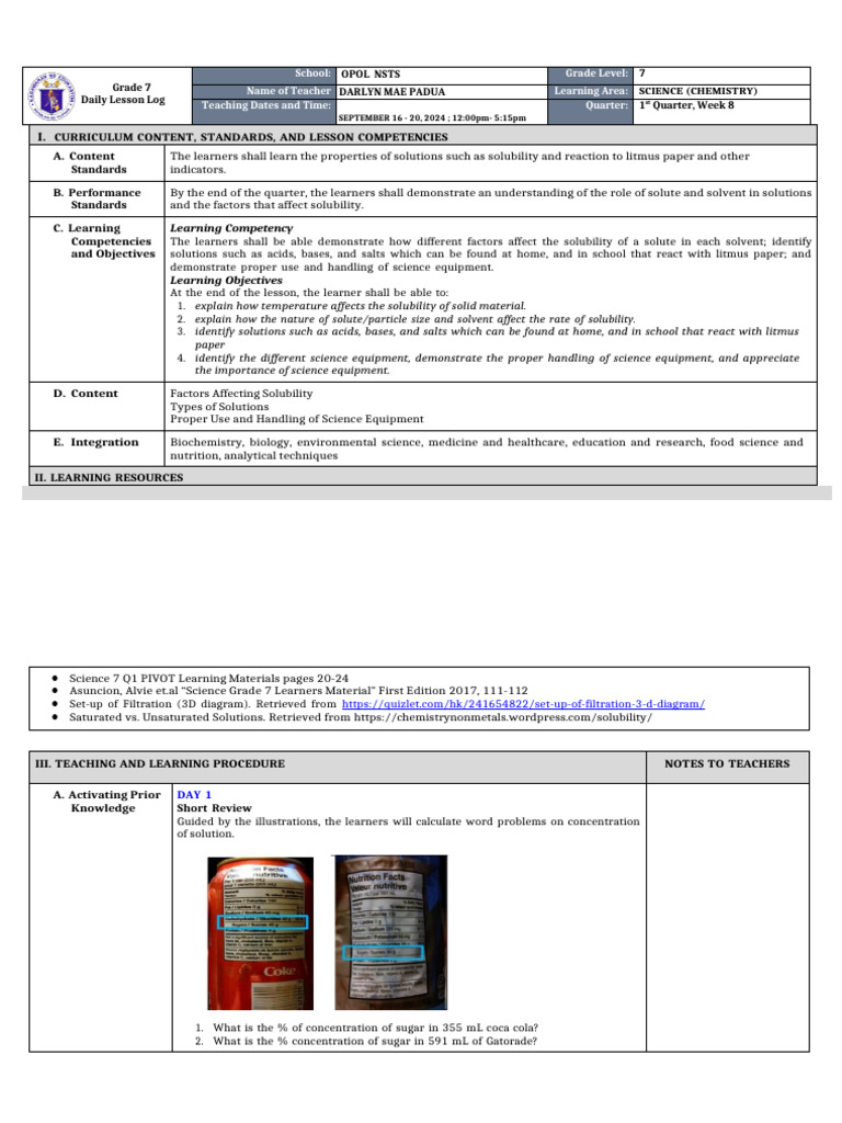 DLL Matatag - Science 7 Q1 W8 | PDF