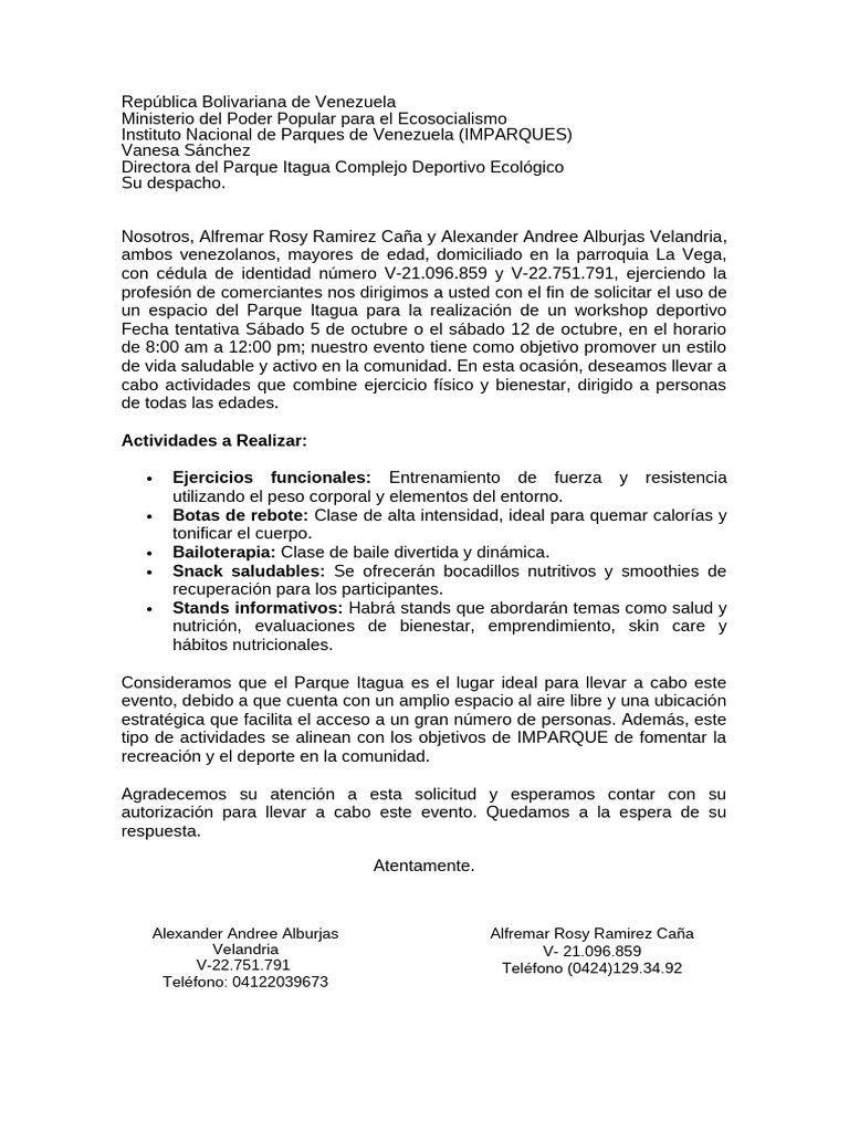 Carta Parque Itagua 2 | PDF