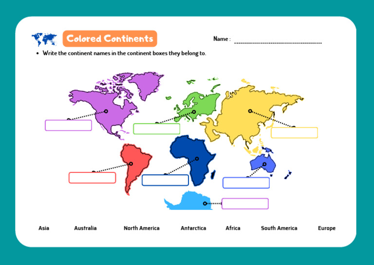 Colorful Continents Asia Europe Africa America Australia Antarctica ...