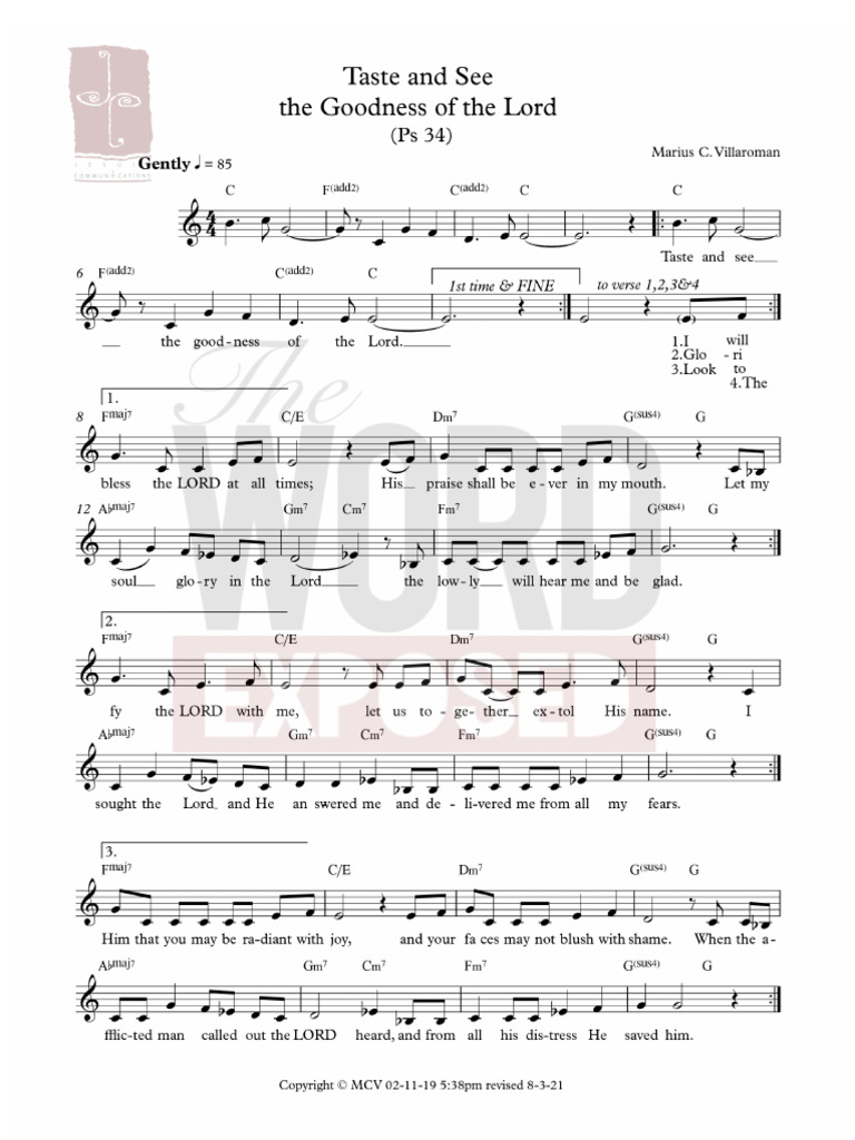 Psalm - Taste and See The Goodness of The Lord (PS 34) | PDF