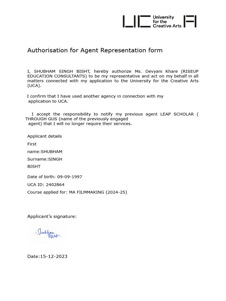 UCA Agent Authorisation | PDF