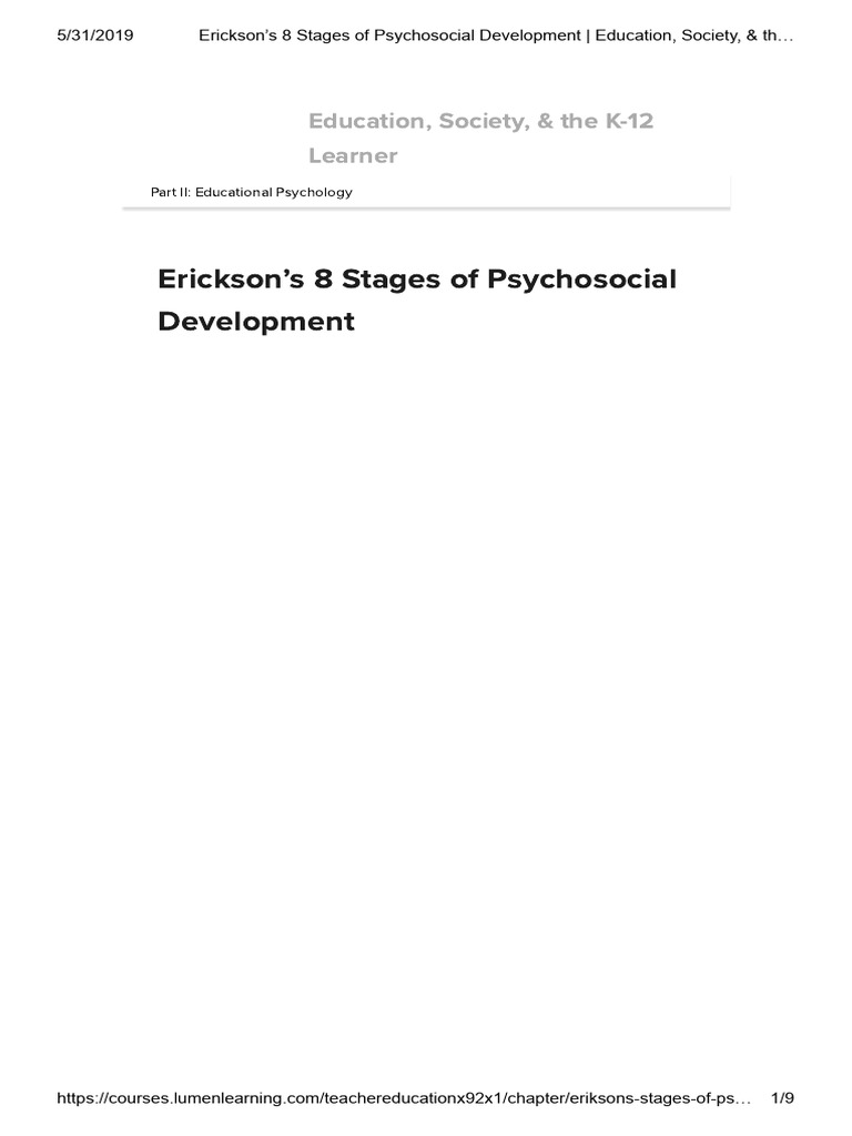 Erickson's 8 Stages of Psychosocial Development - Education, Society ...