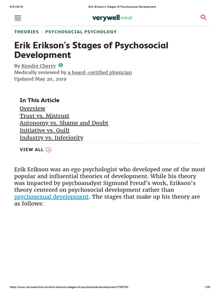 Erik Erikson's Stages of Psychosocial Development | PDF