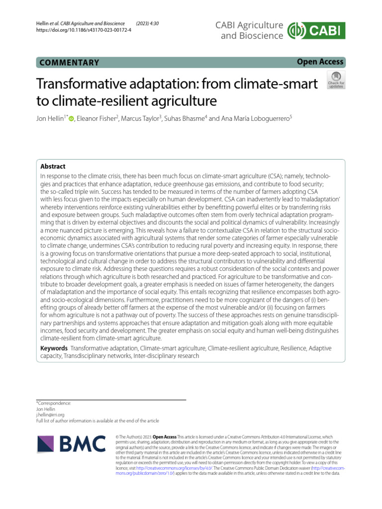 Transformative Adaptation: From Climate-Smart To Climate-Resilient ...