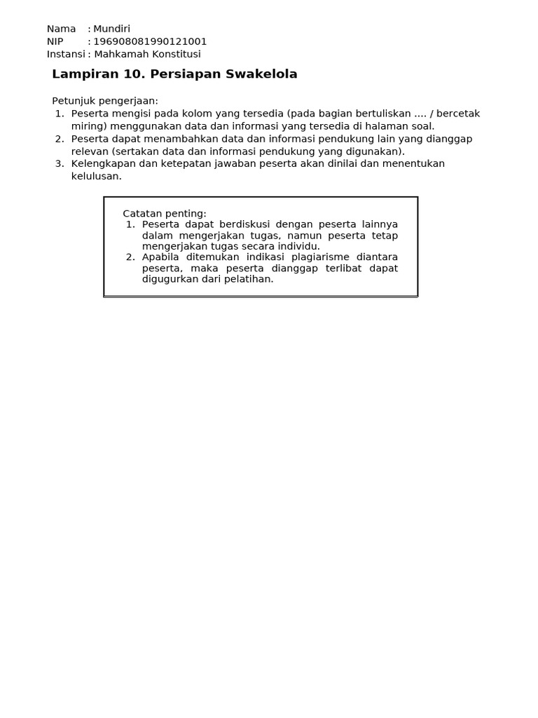 Lampiran 10 - Persiapan Swakelola Tipe III-draft-01 | PDF