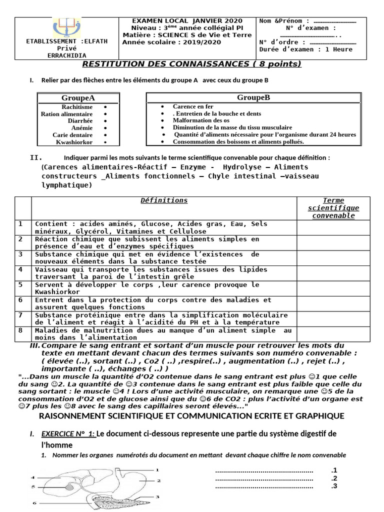 EXAMEN LOCAL Science de La Vie Et de La Terre - Modele N°1 2020 1 1 | PDF