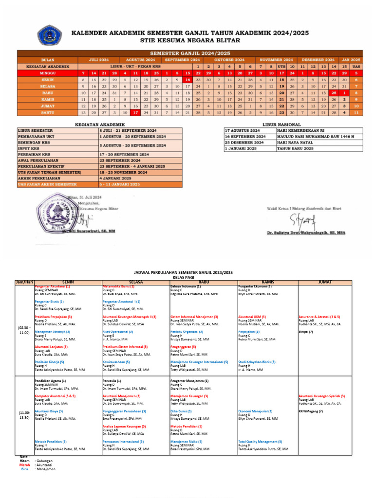 Kalender Akademik Dan Jadwal Perkuliahan Semester Ganjil 2024-2025 | PDF Kalender Akademik Dan Jadwal Perkuliahan Semester Ganjil 2024-2025 | PDF