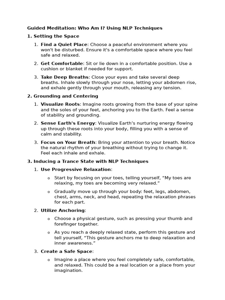 Guided MeditationWho Am IUsing NLP Techniques | PDF