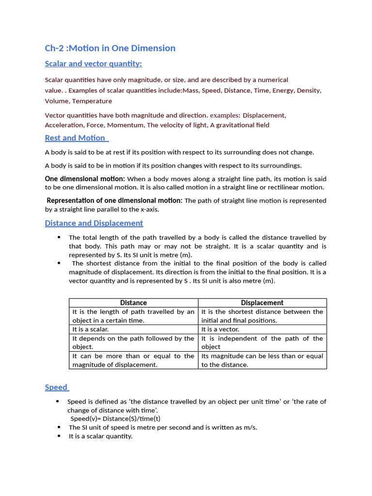 CH 2 Motion in One Dimension | PDF