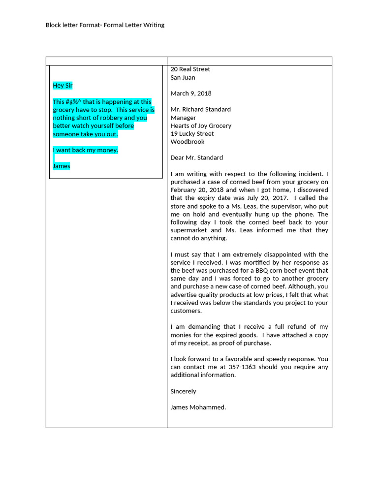 Formal Letter Notes Complaint | PDF