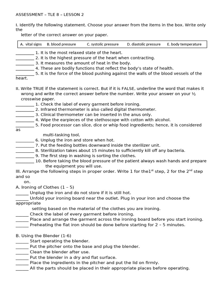 Assessment Tle 8 Lesson 2 | PDF