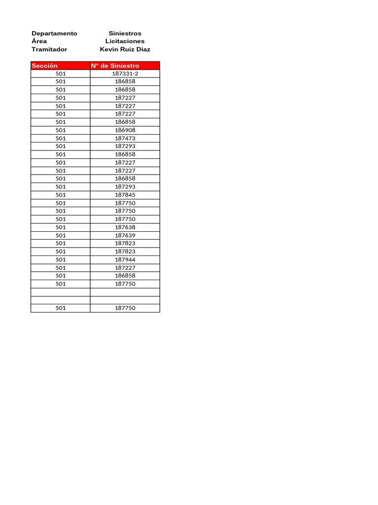 Siniestros - Planilla de Control | PDF