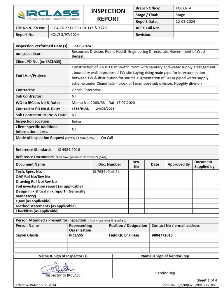 Inspection: (If Any) (Verbal / Email / Fax) | PDF