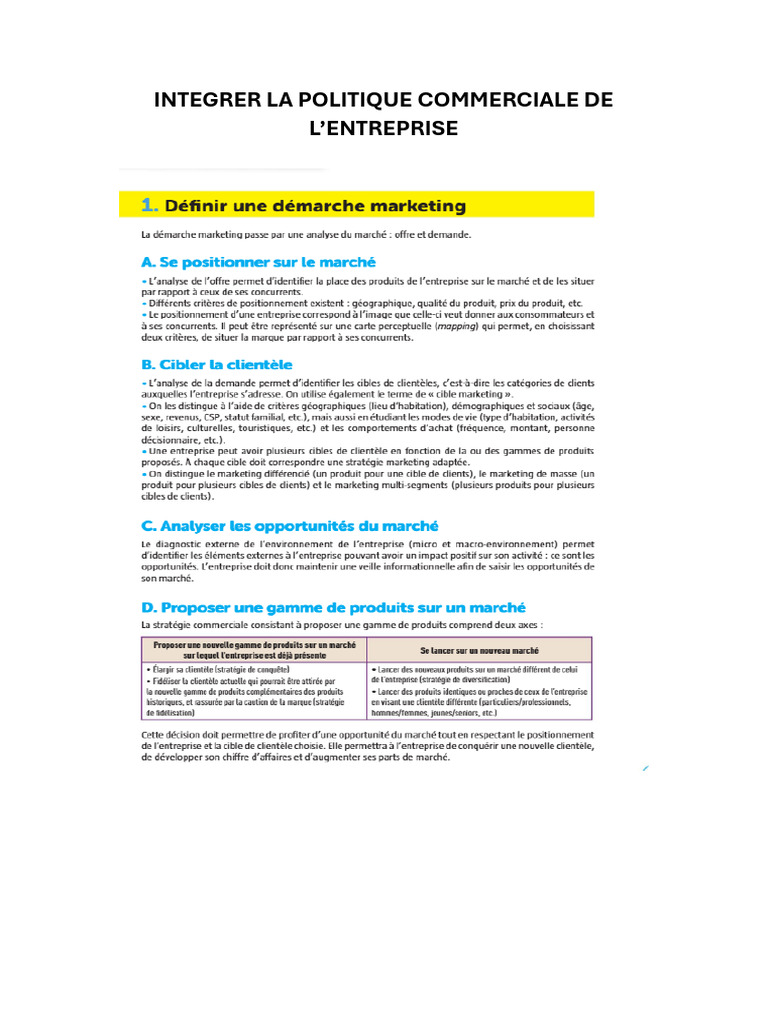 Integrer La Politique Commerciale de L'entreprise | PDF