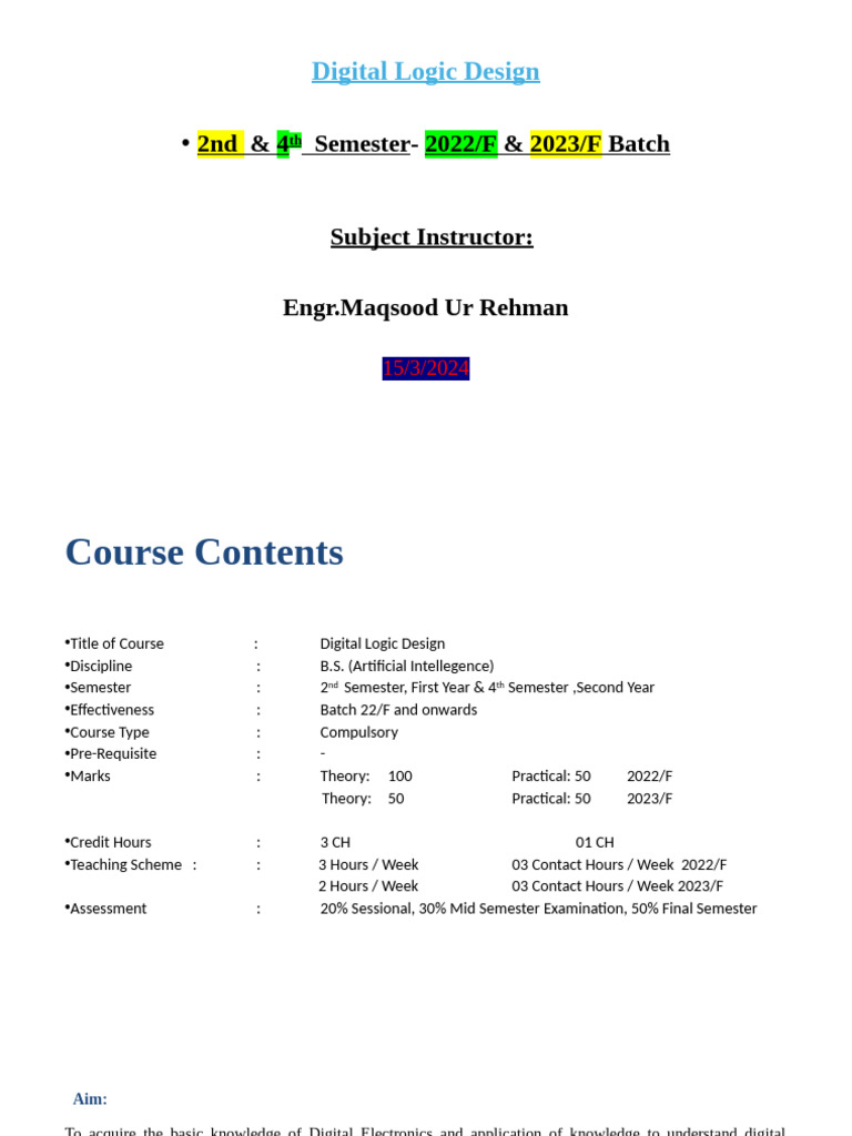 Lecture 1 & 2 DLD | PDF
