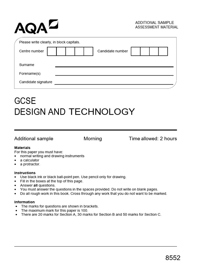 GCSE DT Past Paper 3 | PDF