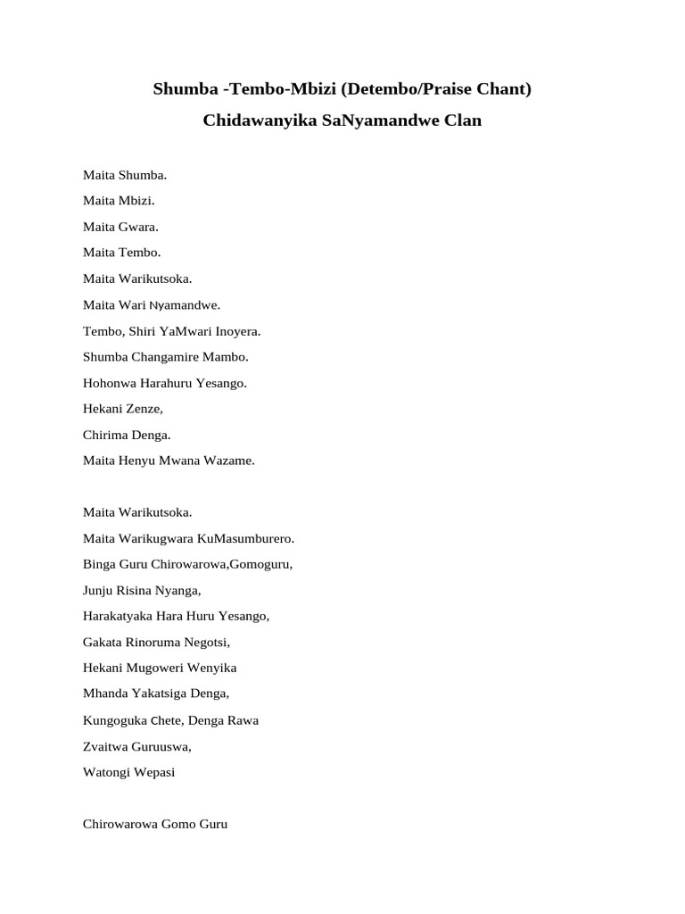 Kudetemba Shumba Tembo Gwara | PDF