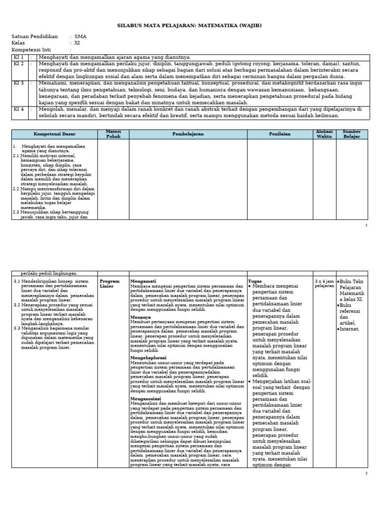 Silabus Mat Kelas XI Wajib | PDF