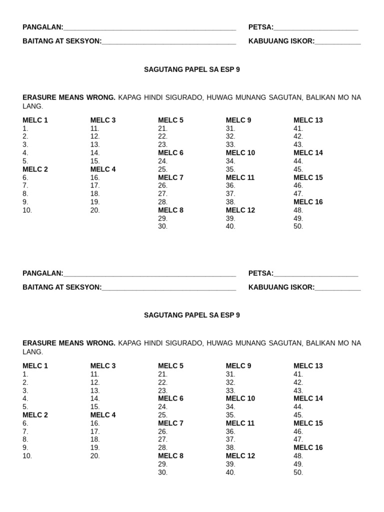 Answer Sheet Q3 | PDF