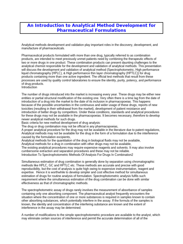 Analytical Methods for Drug Combinations | PDF | High Performance ...