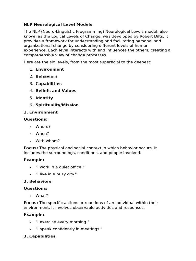 NLP Neurological Level Models | PDF