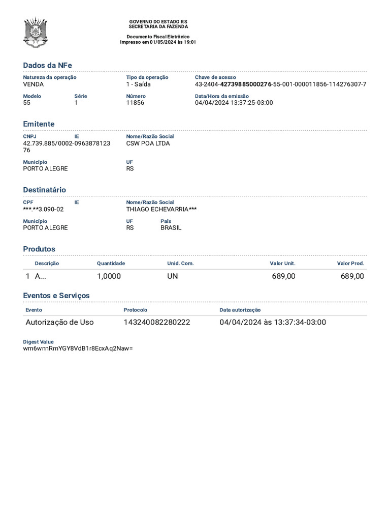 Impressão DFe | PDF