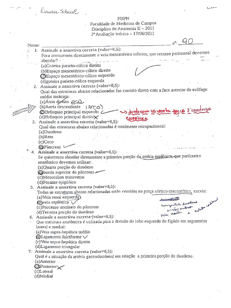 Provas Antigas De Anatomia Ii 1 Pdf