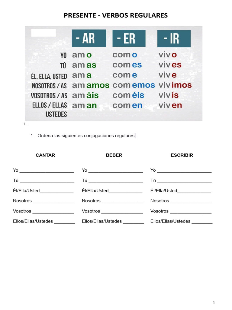 6o Ano - Los Verbos Regulares Con Ejercicios - A1 | PDF