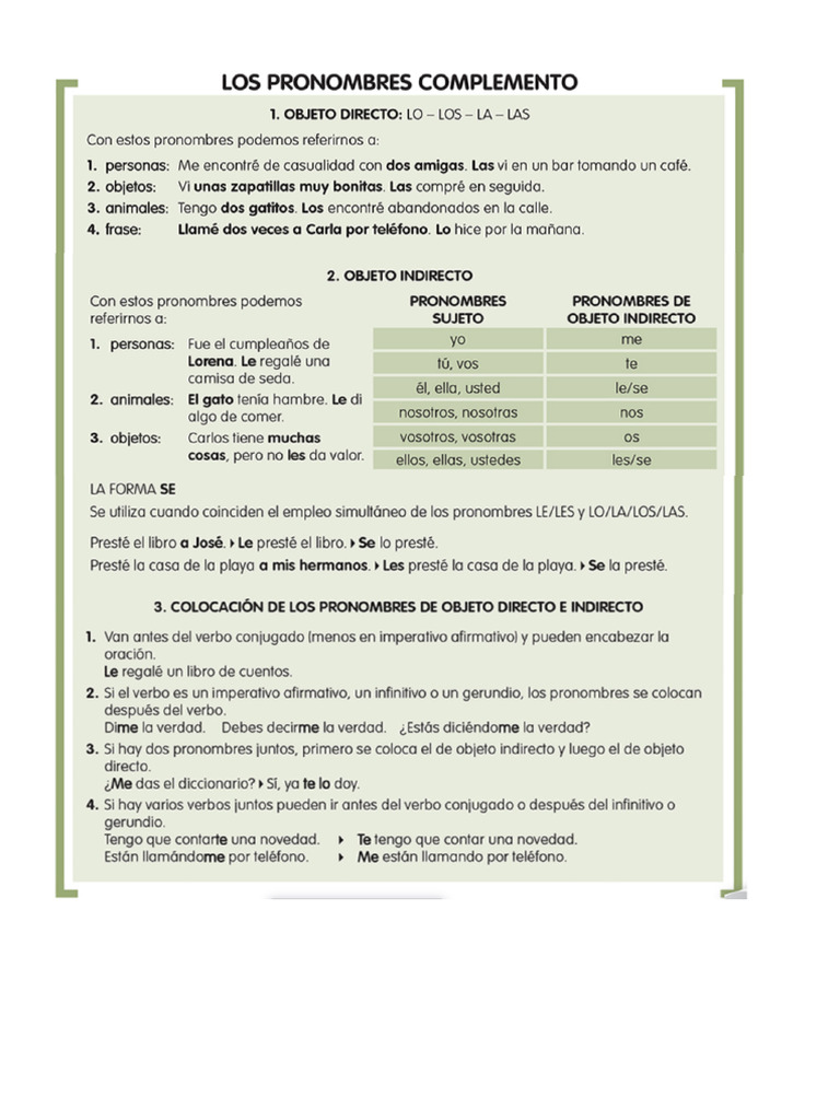 Pronombres Complemento - 9o Ano | PDF