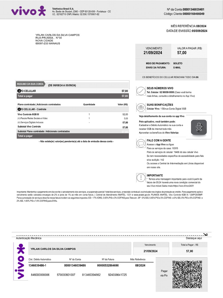 Fatura Vivo | PDF
