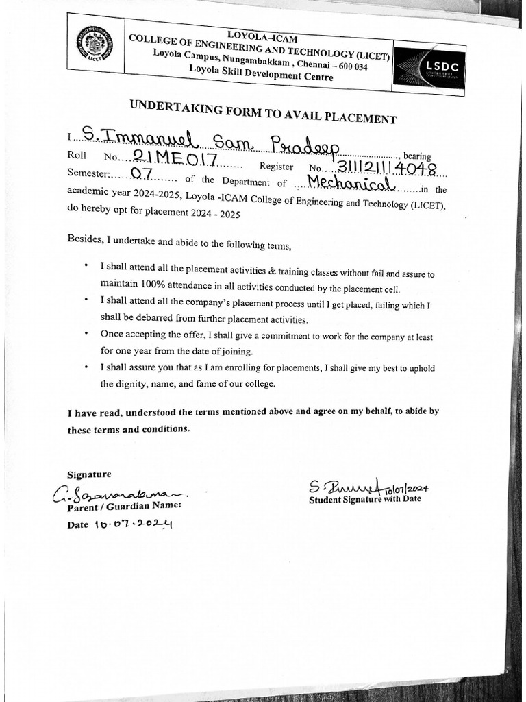 Placement Form | PDF