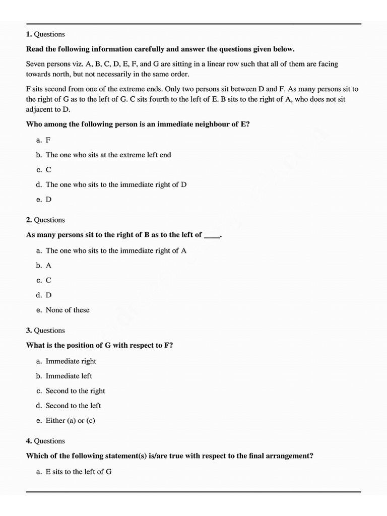 Linear Arrangement - Single Variable Facing North Set - 1 | PDF
